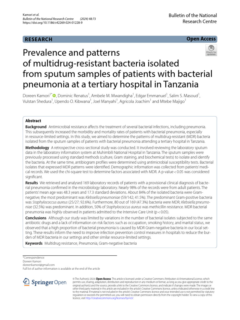 Prevalence and patterns of multidrug-resistant bacteria isolated from ... Prevalence and patterns of multidrug-resistant bacteria isolated from ...