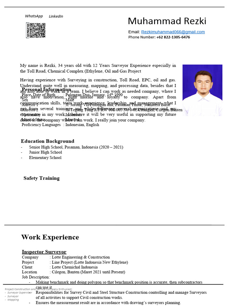 CV Muhammad Rezki Edit | PDF | Surveying | Engineering
