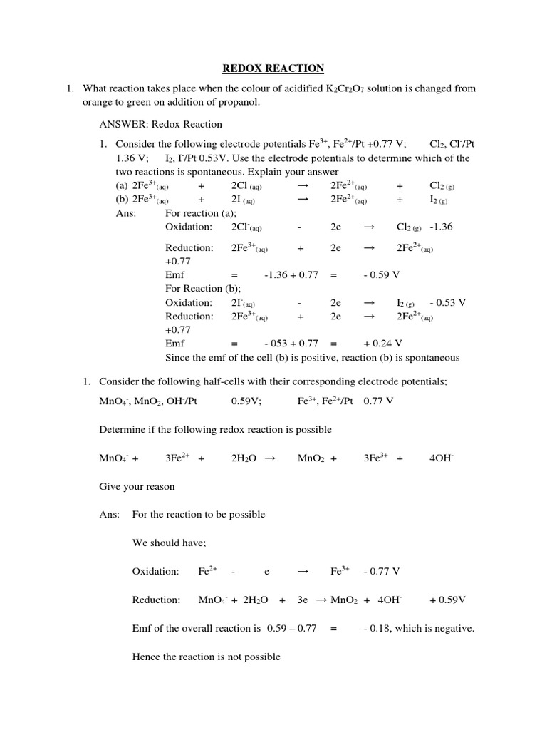 15. REDOX REACTION | Download Free PDF | Redox | Physical Sciences