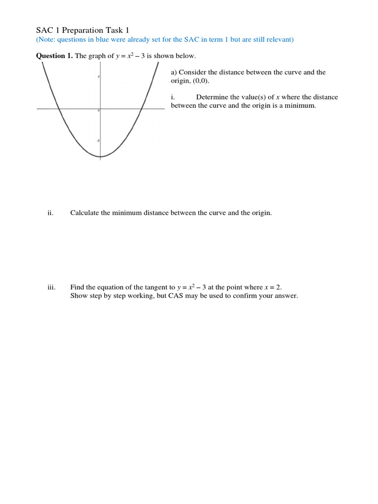 SAC 1 Preparation Task 1 2024 | PDF | Tangent | Cartesian Coordinate System