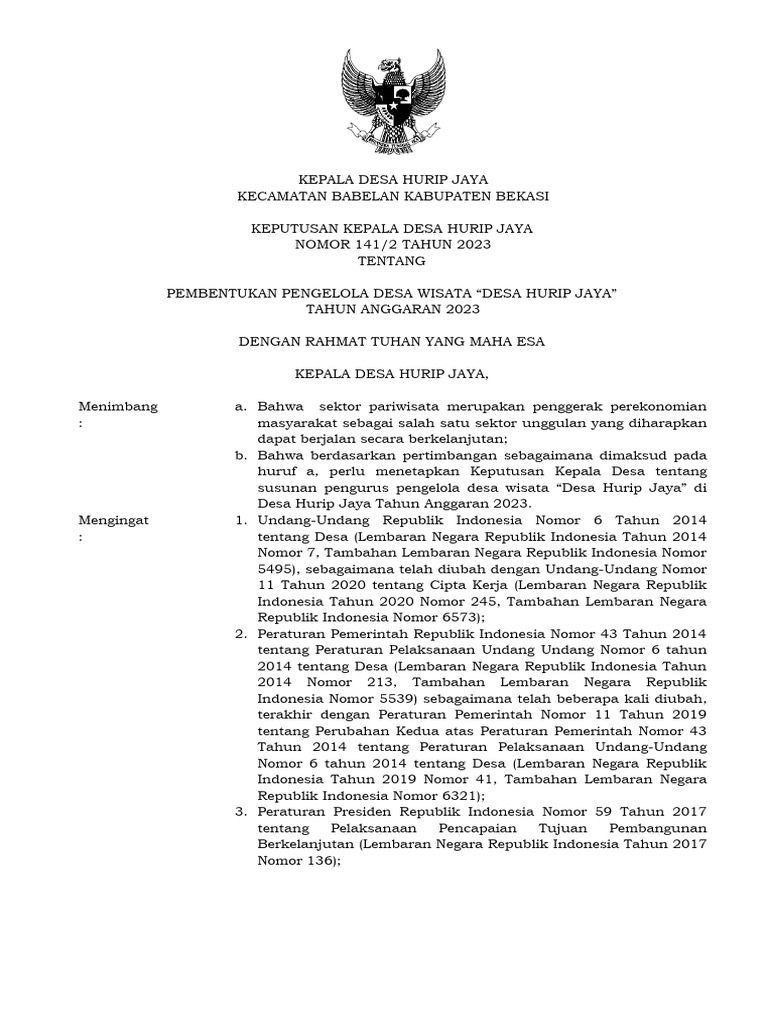 SK Pengelola Desa Wisata | PDF