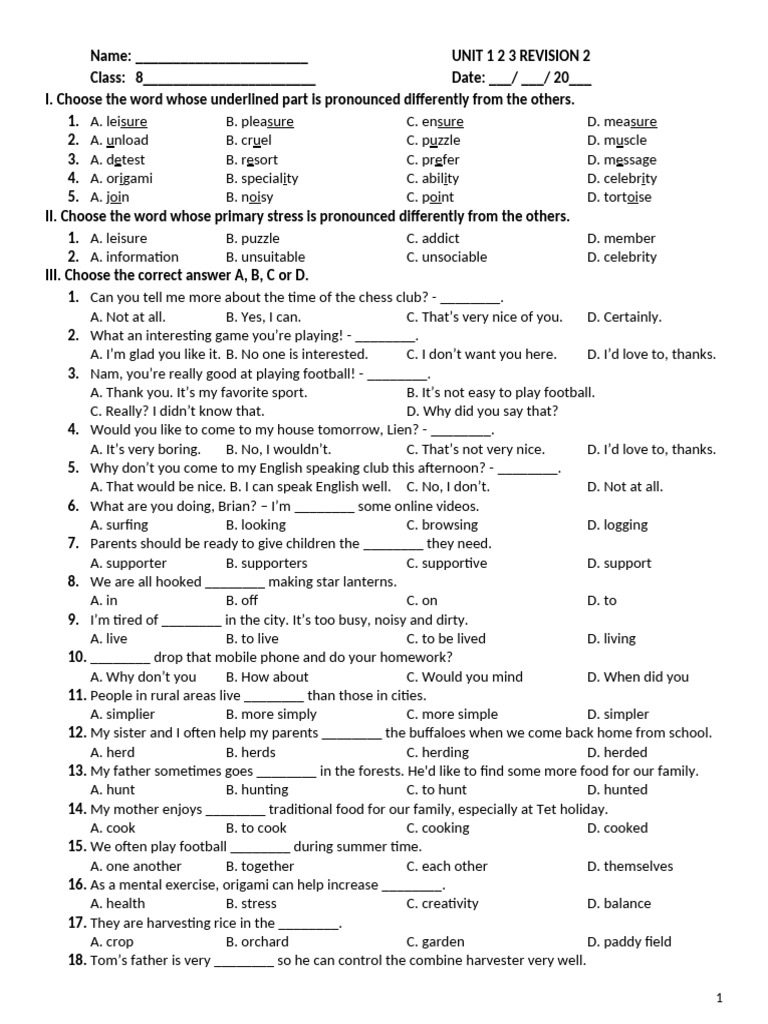 E8 Unit 1 2 3 Revision 2 | PDF | Vietnam