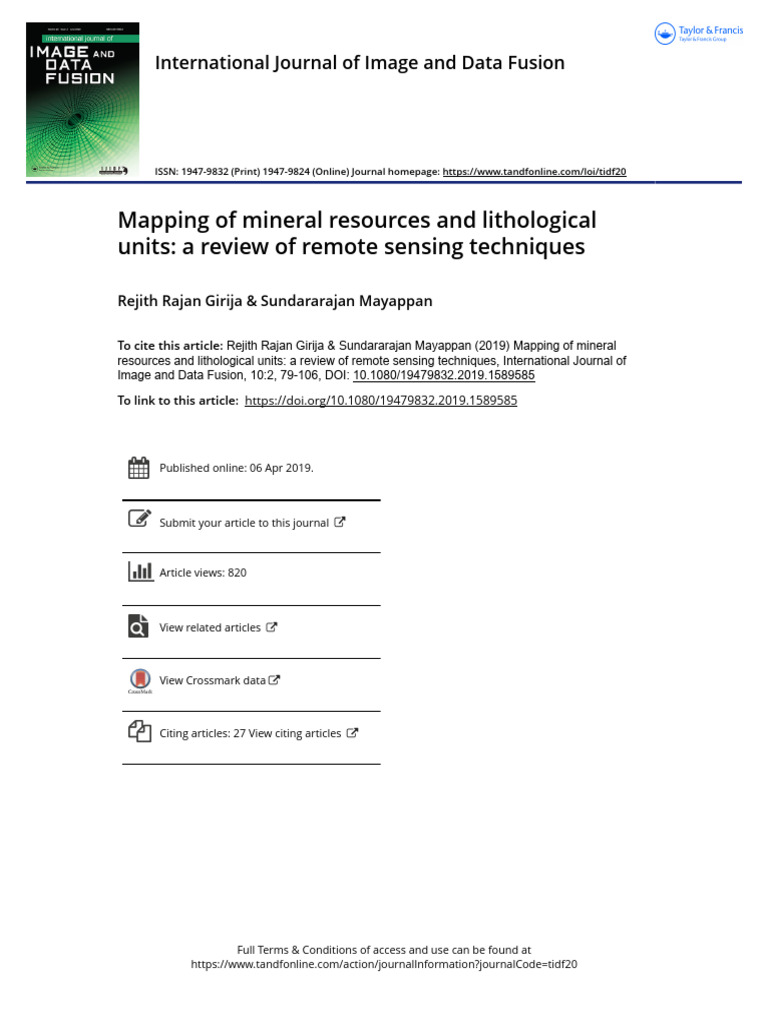 Mapping of Mineral Resources and Lithological Units A Review of Remote ...