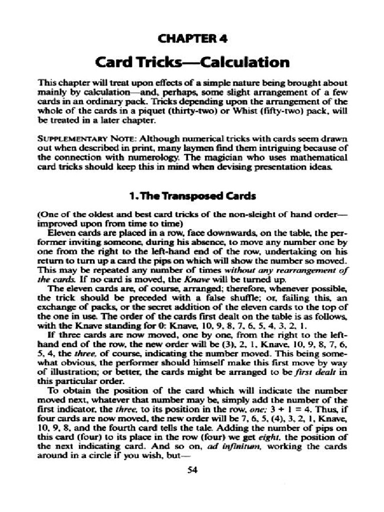 Chapter 4, Card Tricks, Calculations de Ellis Stanyon's Best Card ...