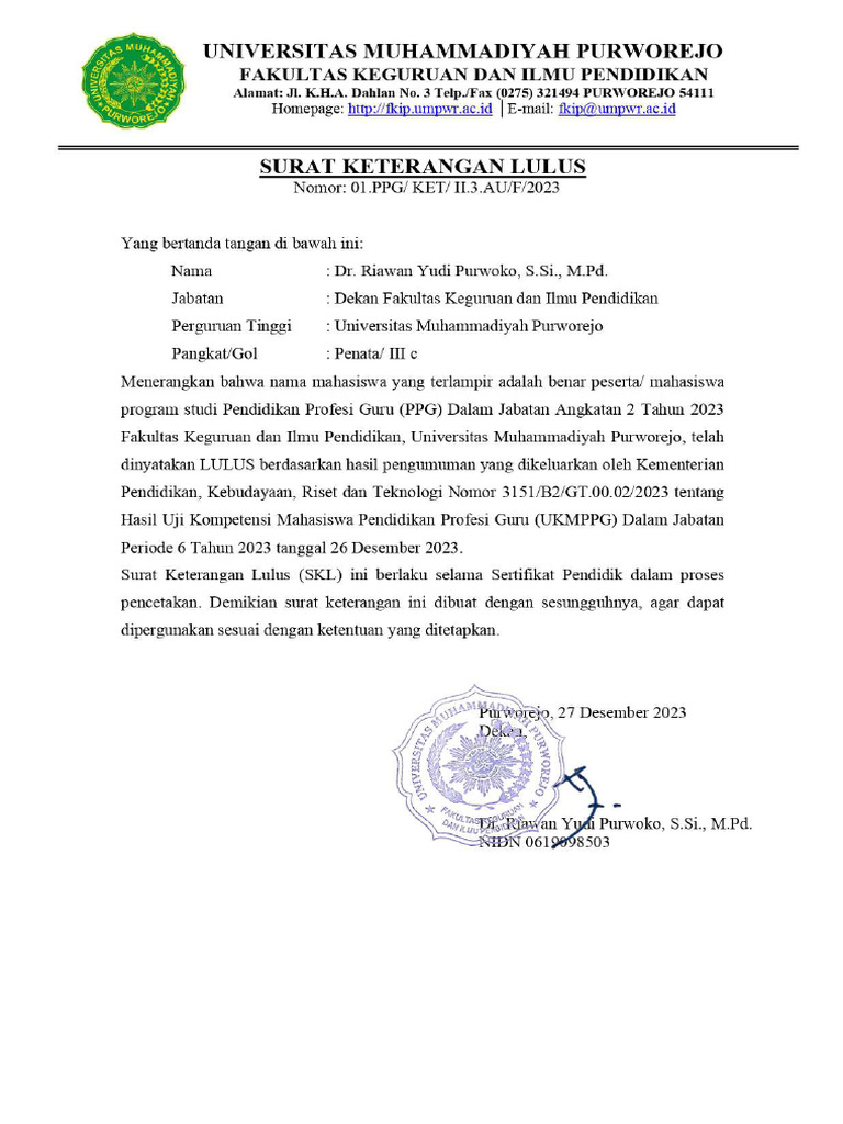 UMPWR - FKIP - SKL PPG Angk 2 Tahun 2023 - Page-0001 | PDF