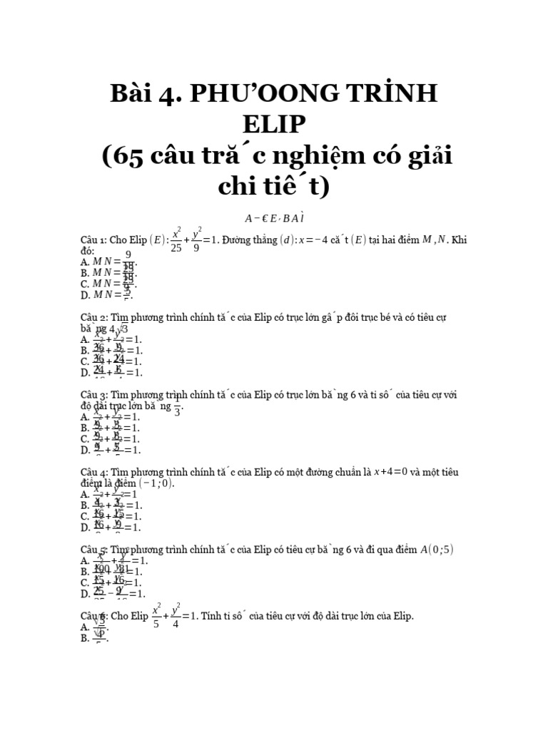 Oxy - Phuong - Trinh - Elip - Cau - Hoi - Trac - Nghiem - Dap - An - Va - Loi - Giai ...