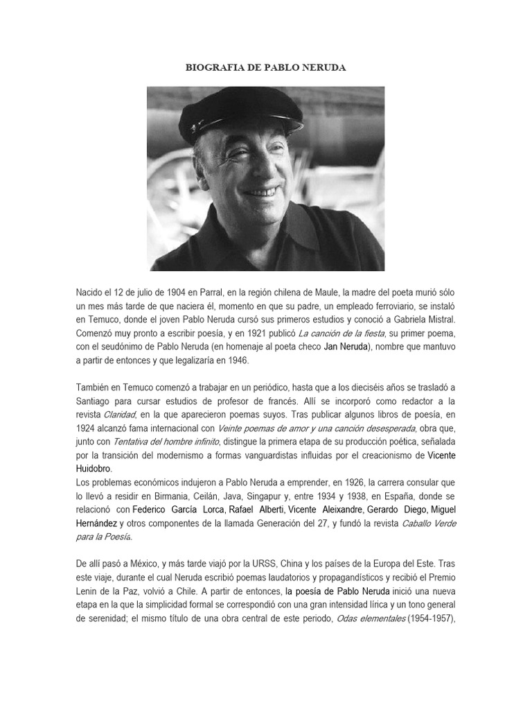 Biografía de Pablo Neruda | PDF