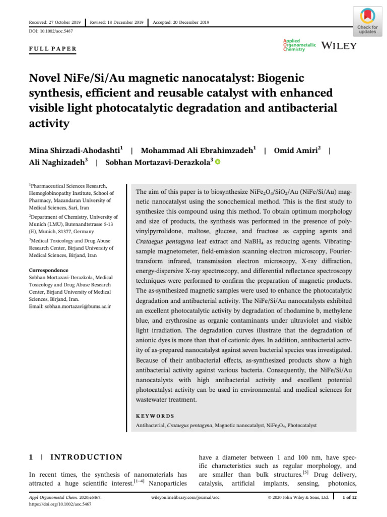 10 1002@aoc 5467 | PDF | Nanoparticle | X Ray Crystallography