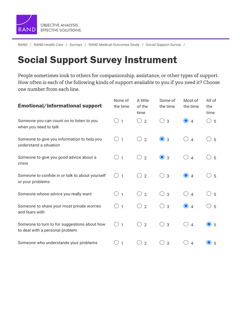 Social Support Survey Instrument - RAND | PDF | Social Support | Rand ...