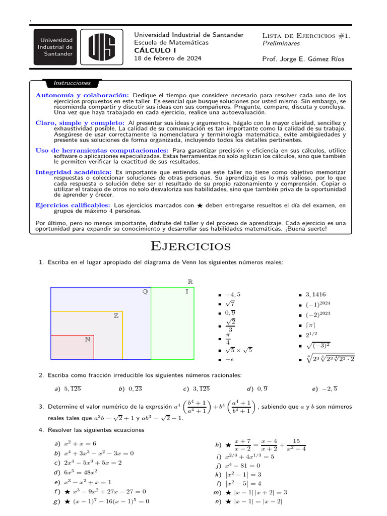 Taller 0 Preliminares | PDF | Matemáticas