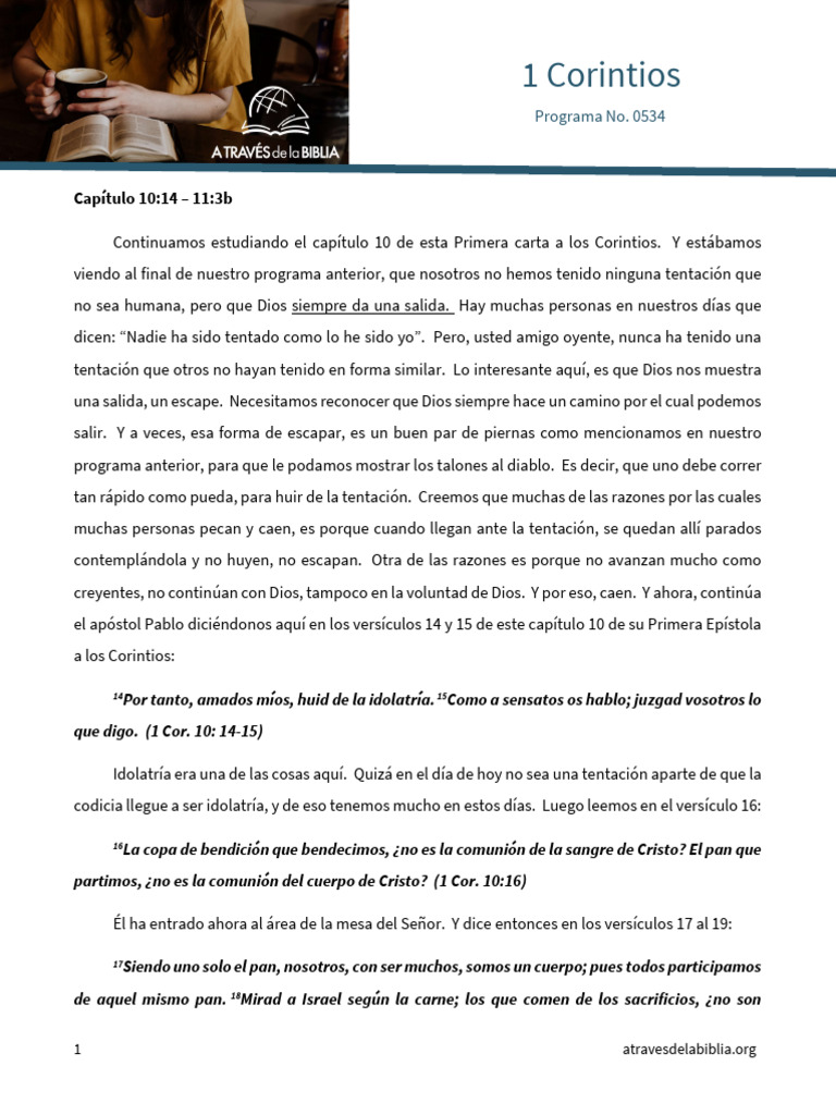 1 Corintios 10,14-11,3 | PDF | Primera epístola a los corintios | Pablo el apóstol