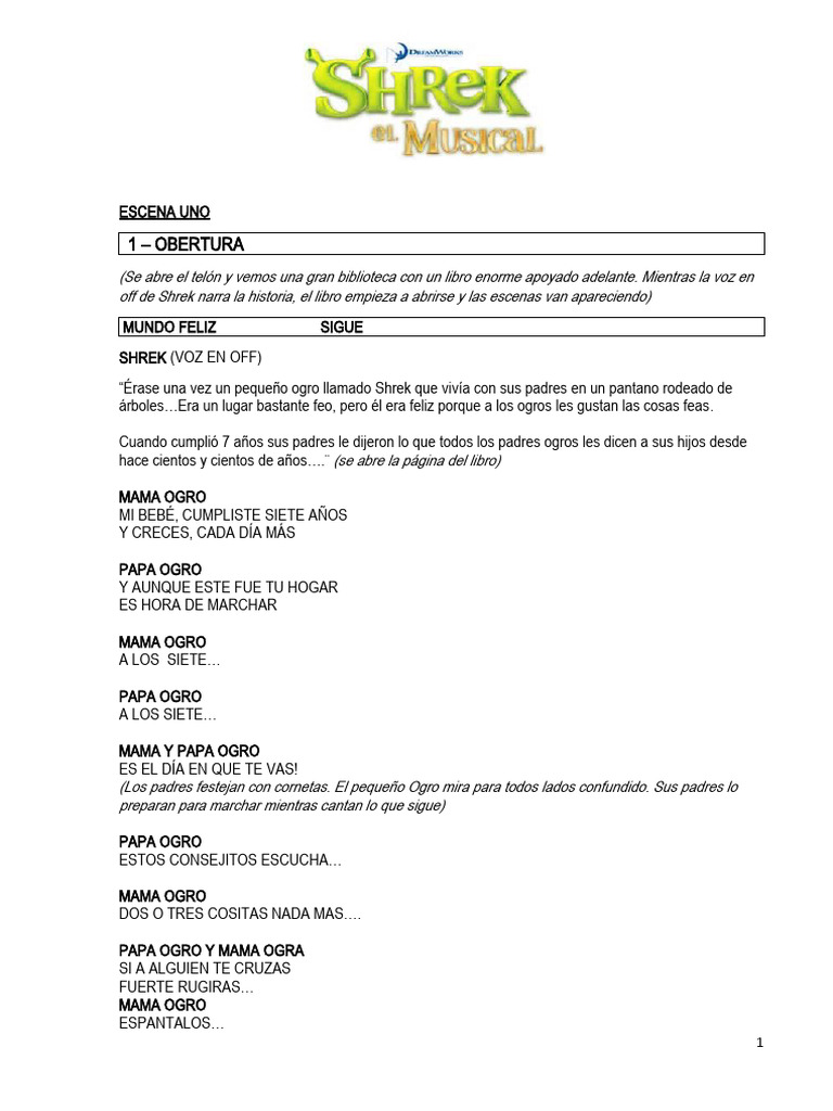 Shrek El Musical (Libreto) | PDF