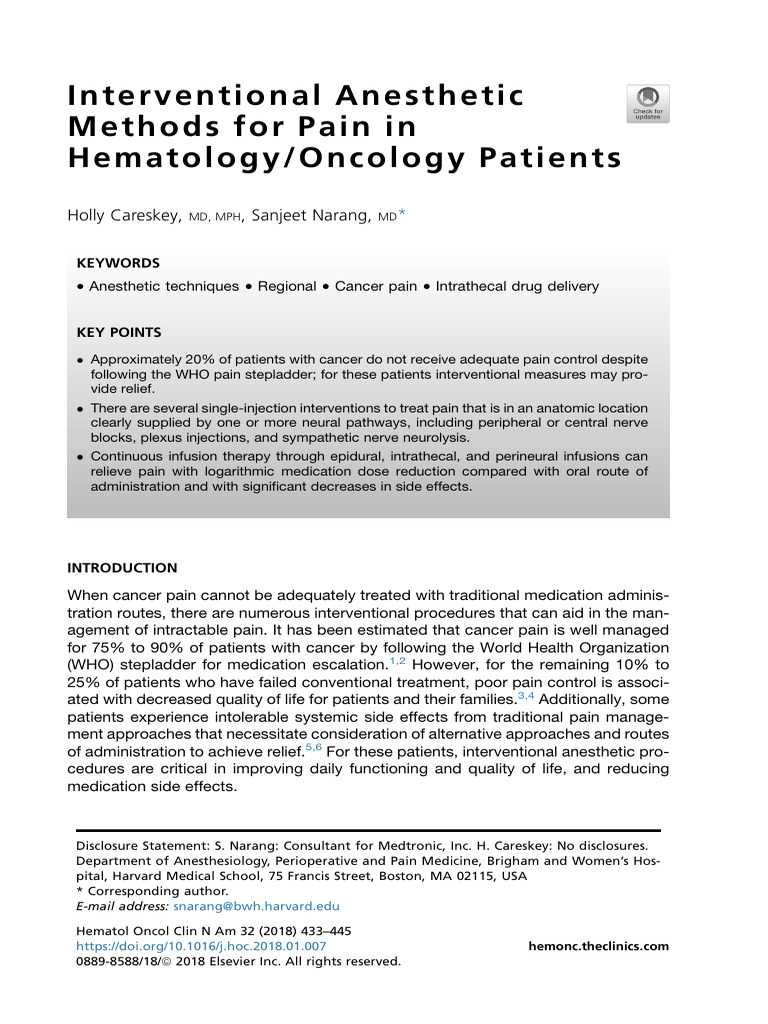 Interventional Anesthetic Methods For Pain in Hematology - Oncology ...