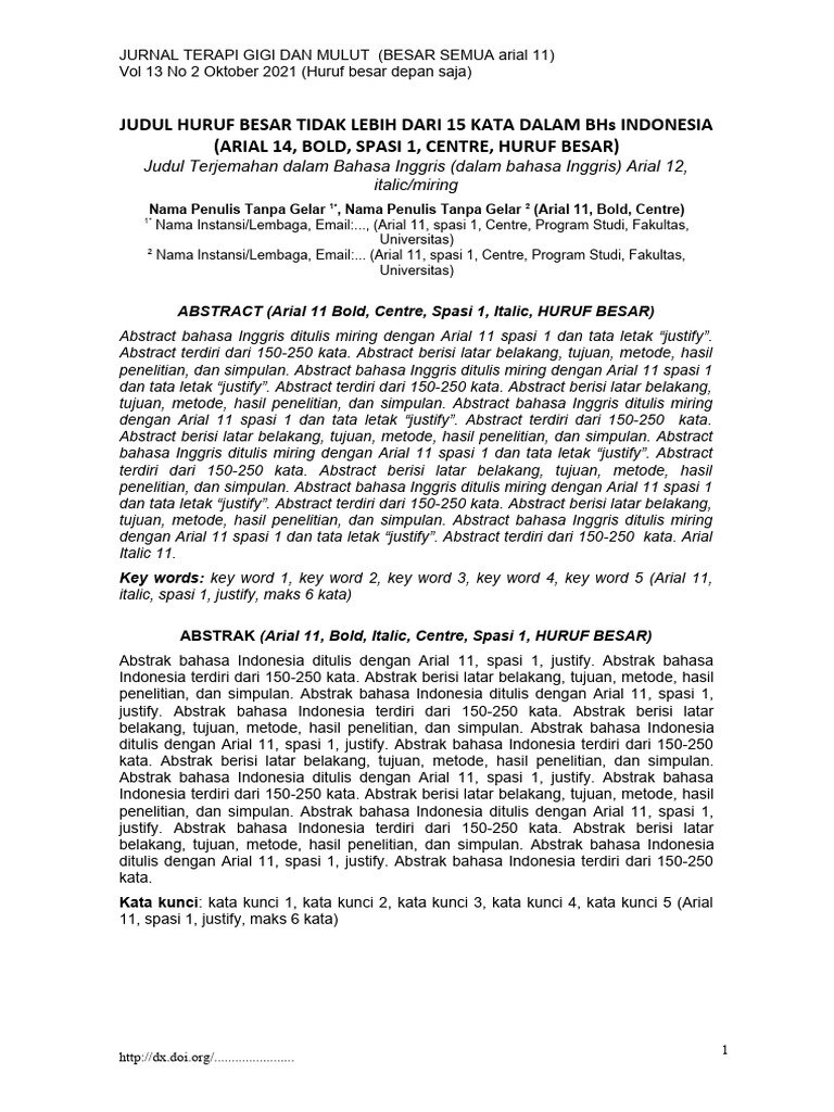 Template Jurnal Terapi Gigi Dan Mulut Author Guidelines | PDF