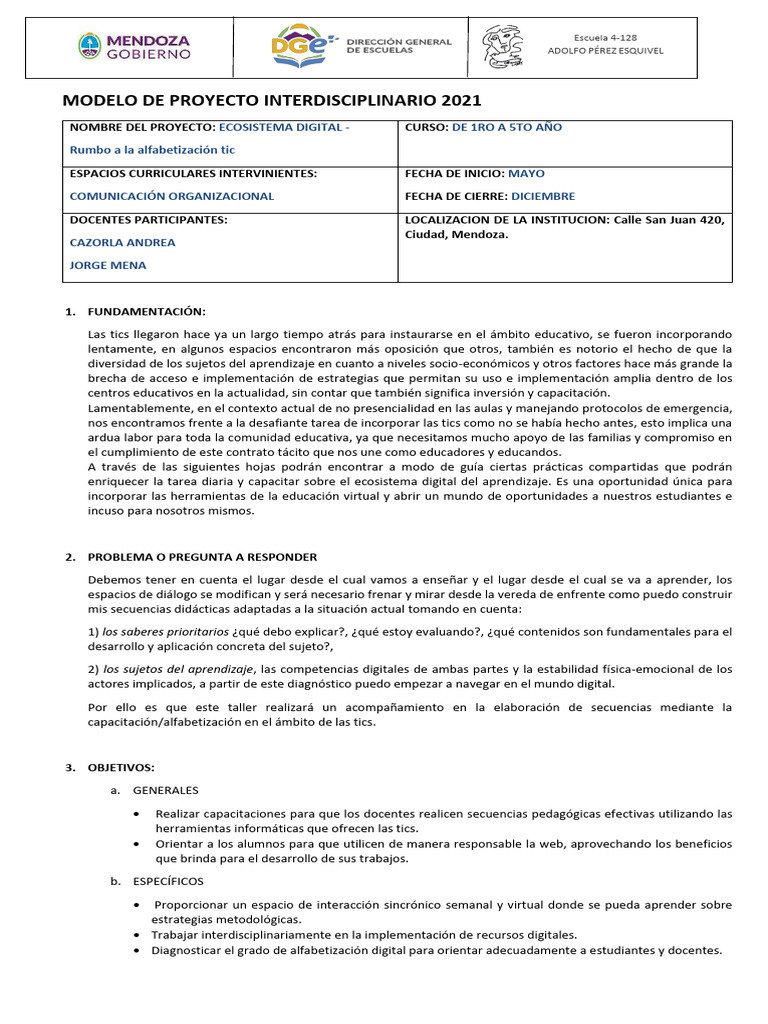 Proyecto Interdisciplinario TIC 2021 | PDF | Enseñando | Internet