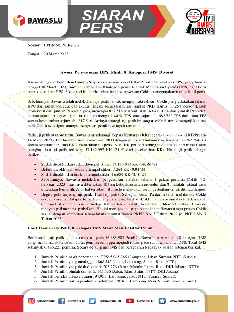 Rilis Persiapan Pengawasan Penyusunan DPS | PDF