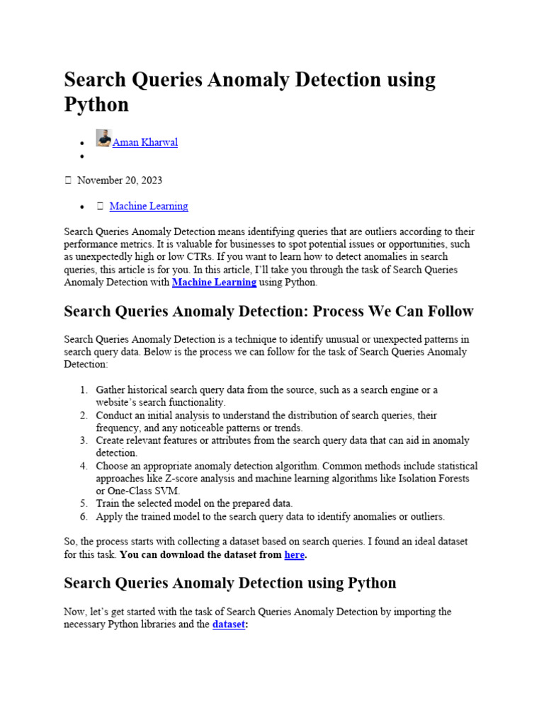 Search Queries Anomaly Detection Using Python | PDF | Machine Learning | Information Retrieval