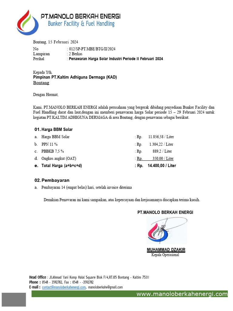 Surat Penawaran PT. KAD - Per II Februari 2024 | PDF