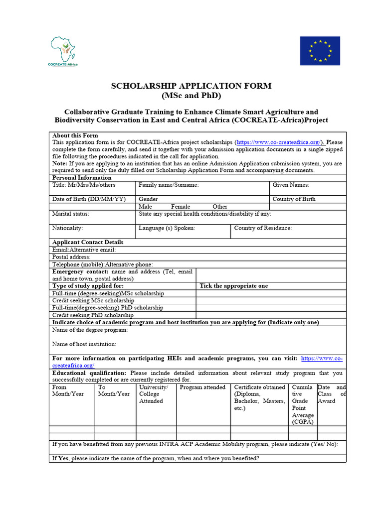 COCREATE Africa MSC and PHD Application Form June 19 2024 Final 2 | PDF ...