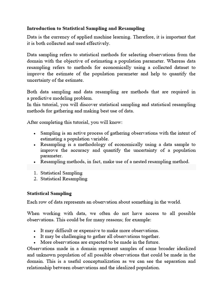 Sampling & Resampling Basics | PDF | Sampling (Statistics) | Statistics