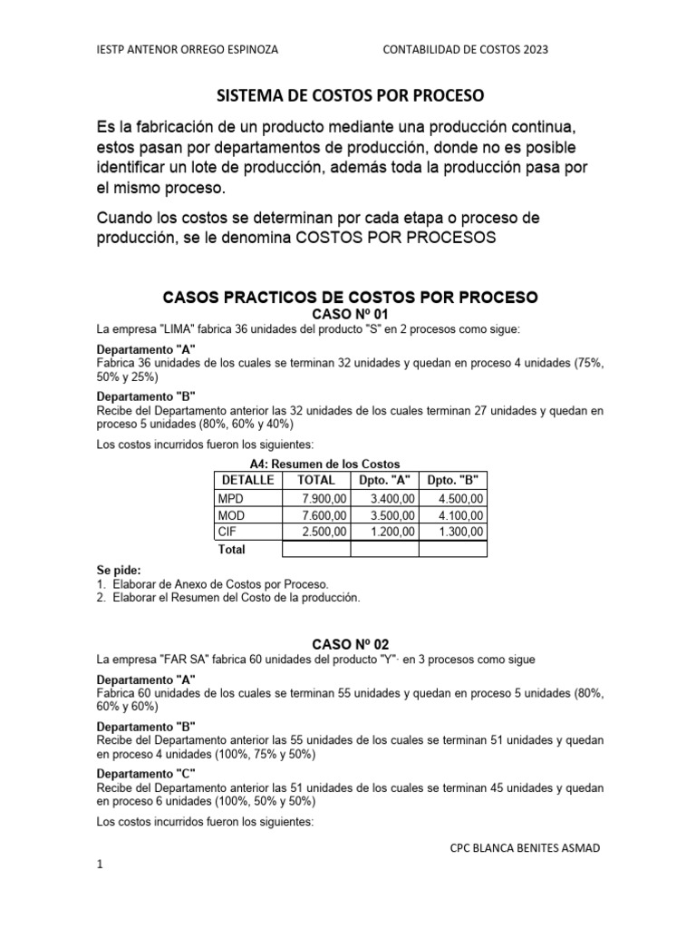 Casos Prácticos de Costos por Proceso | PDF
