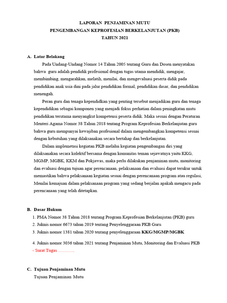 CONTOH Lap - Penjaminan Mutu Ok | PDF | Bisnis | Pengelolaan Keuangan & Uang