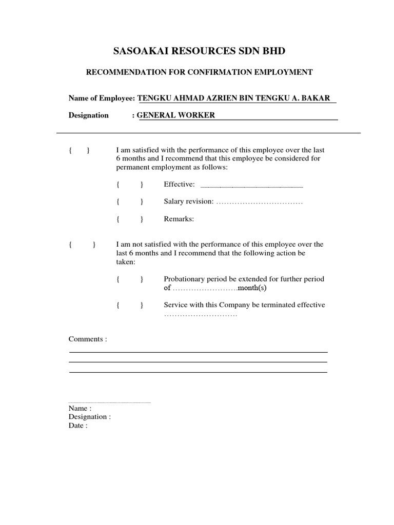 Recommendation For Confirmation TG Azrien | PDF