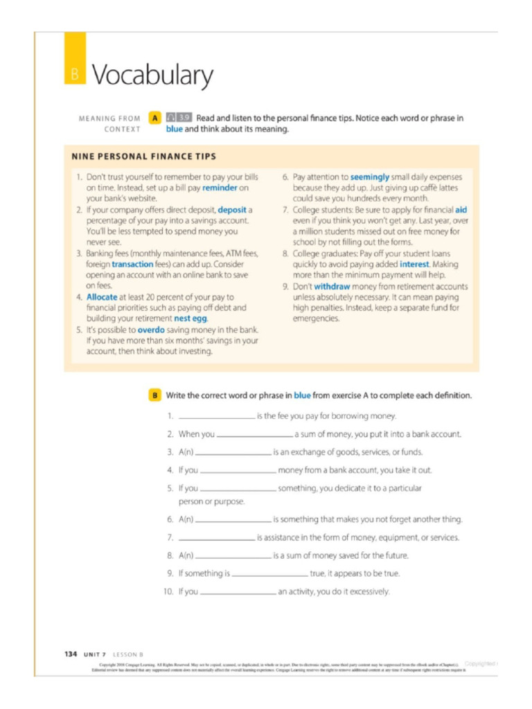 (Worksheet Pathways Vocabulary) Money Matters | PDF