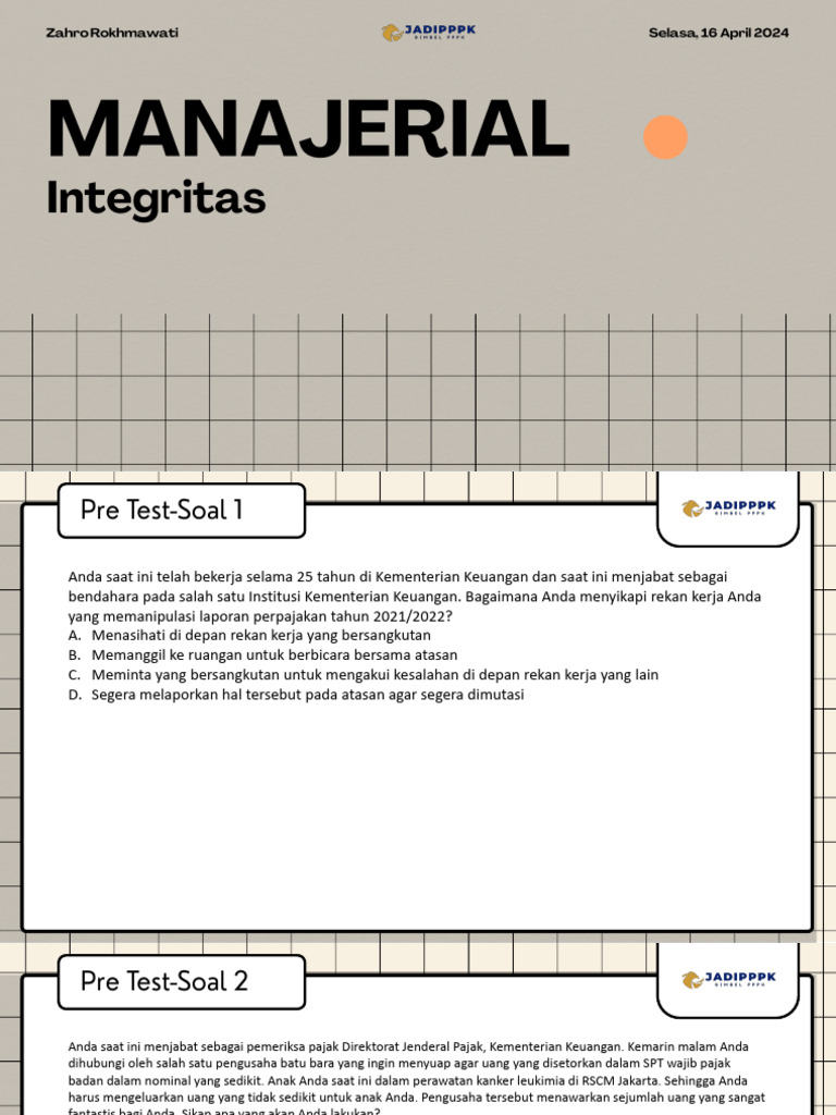 Latsol Manajerial Integritas PPPK 2024 | PDF