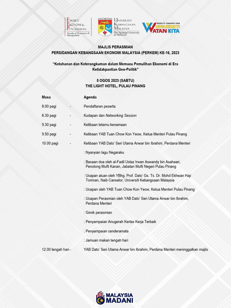 Aturcara Majlis Perasmian PERKEM-16 | PDF