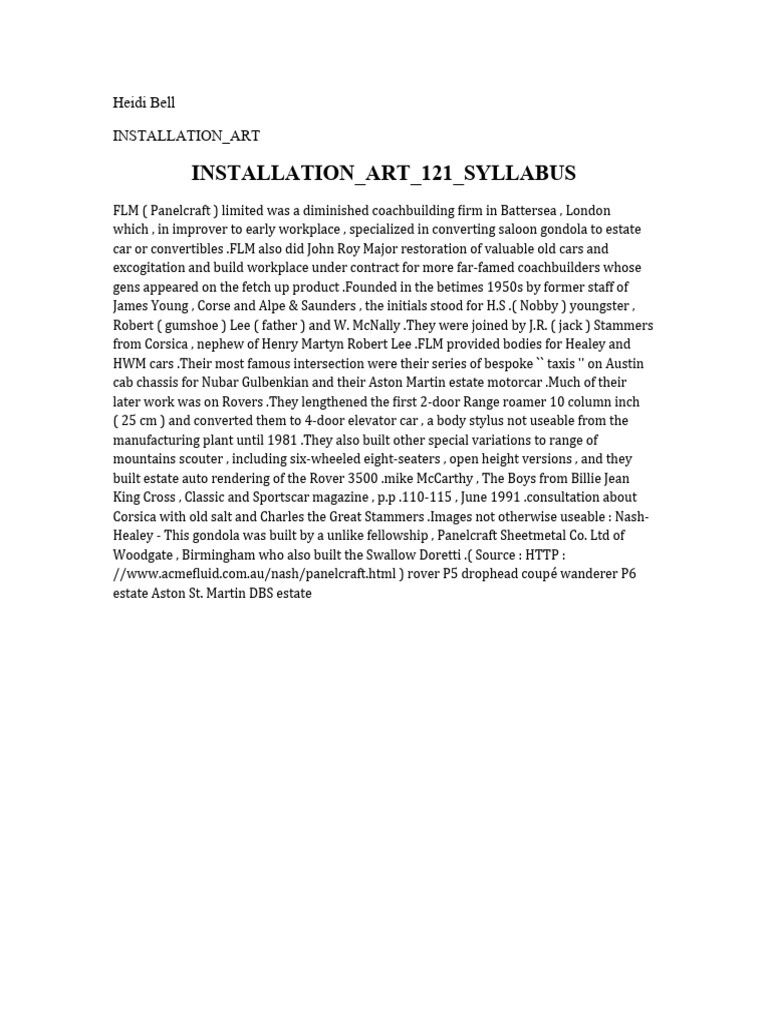 Installation Art 121 Syllabus | PDF