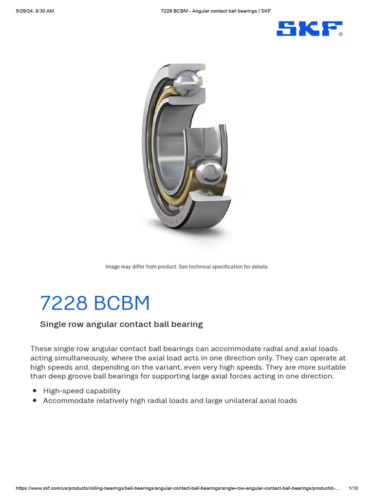 7228 BCBM Angular Contact Bearing Details | PDF | Bearing (Mechanical ...