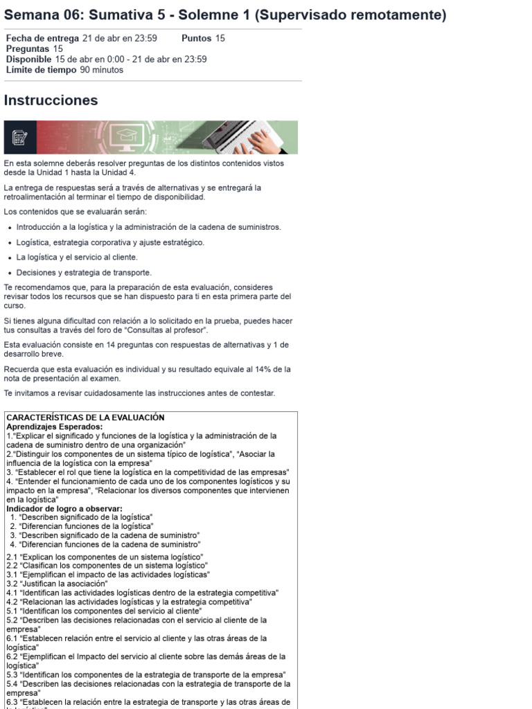 Semana 06 - Sumativa 5 - Solemne 1 (Supervisado Remotamente) - MARTIN | PDF | Logística | Cadena ...