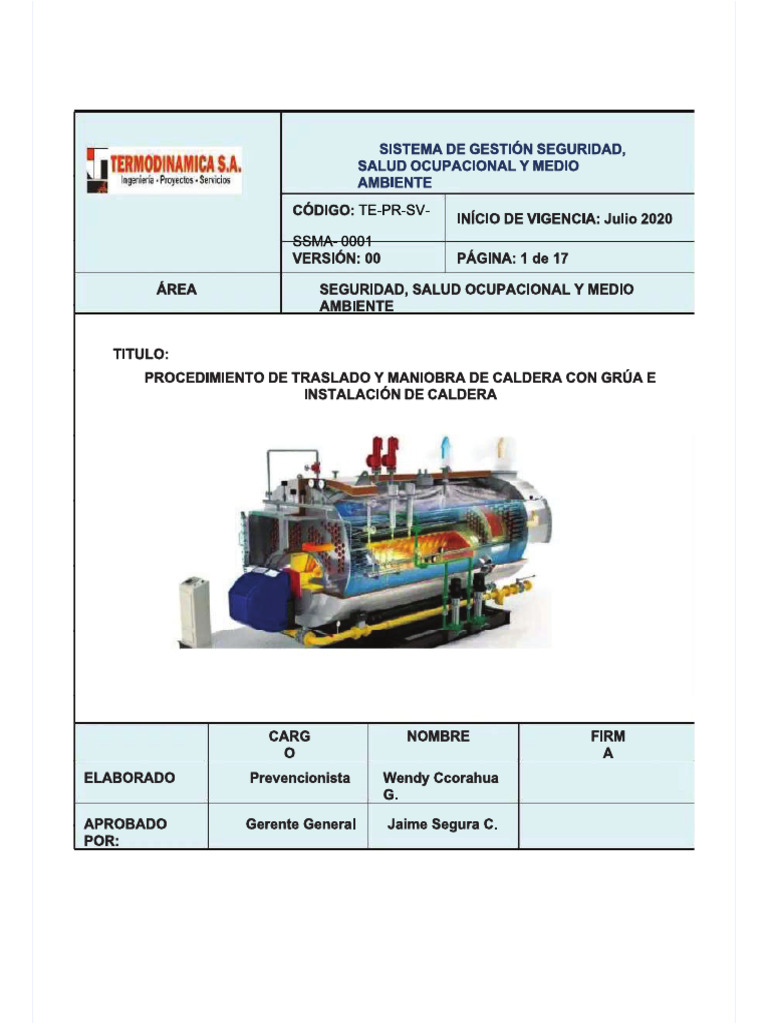 PDF Procedimiento de Traslado y Maniobra de Caldera Con Grua e Instalacion de Caldera Compress2 ...