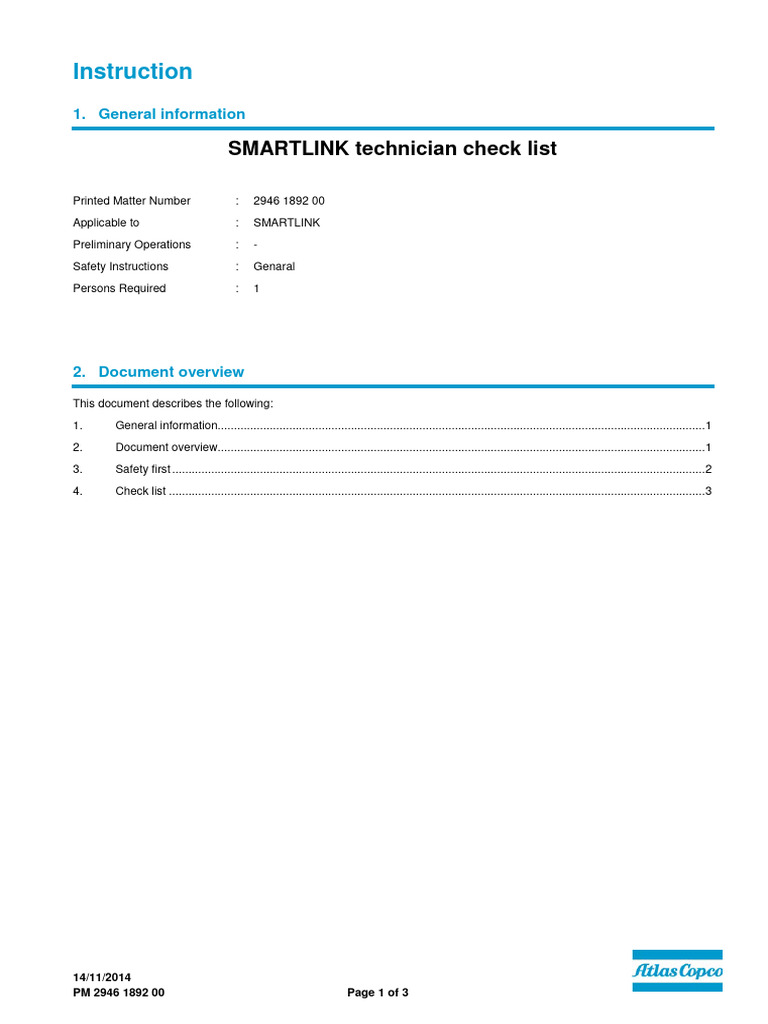 SMARTLINK Technician Check List 2946 1892 00 | PDF | Computer Science | Software