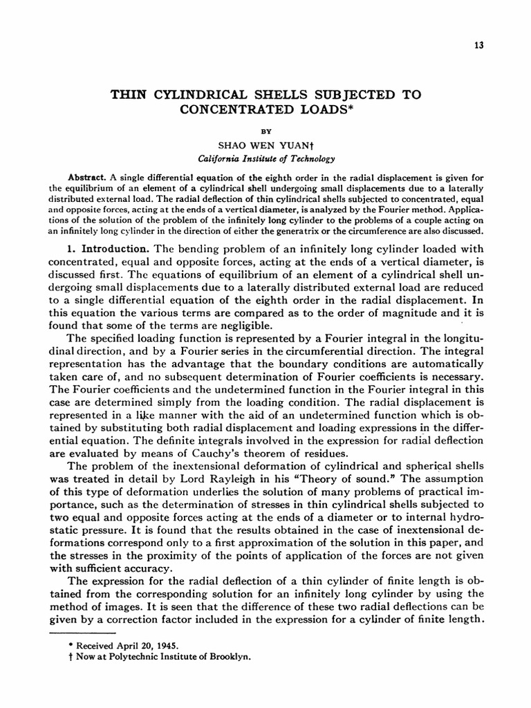 Cylindrical Shells Subjected To Concentrated Loads | PDF | Stress (Mechanics) | Mathematical Objects