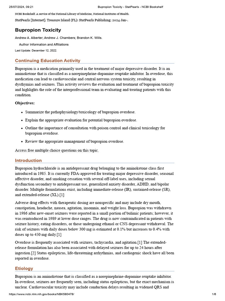 Bupropion Toxicity: Evaluation and Management | PDF | Clinical Medicine ...