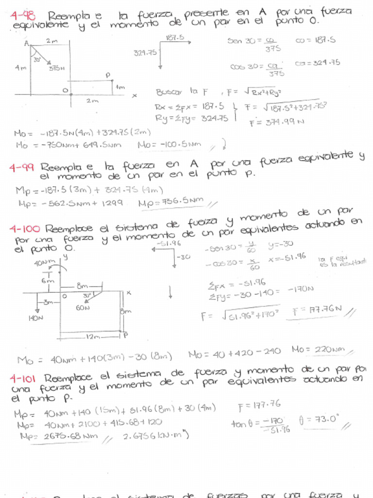 Problemas Sistema De Una Fuerza Y Par PDF