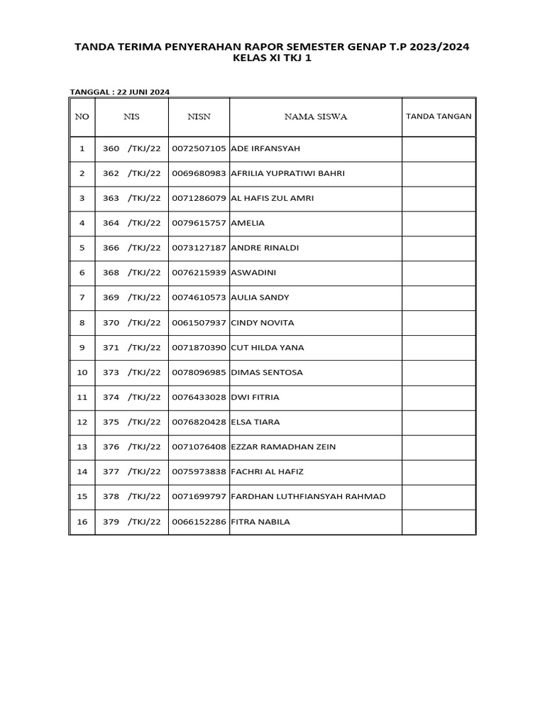 TANDA TERIMA RAPOT | PDF