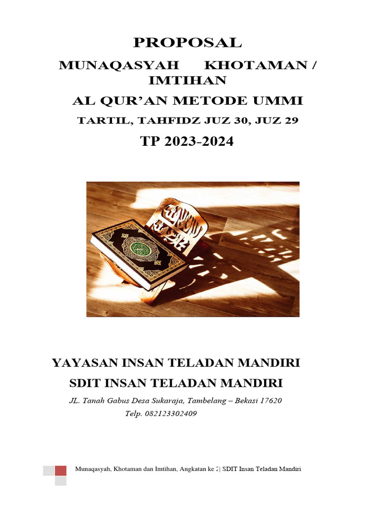 PROPOSAL MUNAQOSYAH DAN IMTIHAN SDIT ITM TP 2023 2024 | PDF