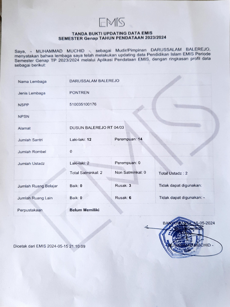 Bap Emis 2023-2024 Genap Pontren | PDF