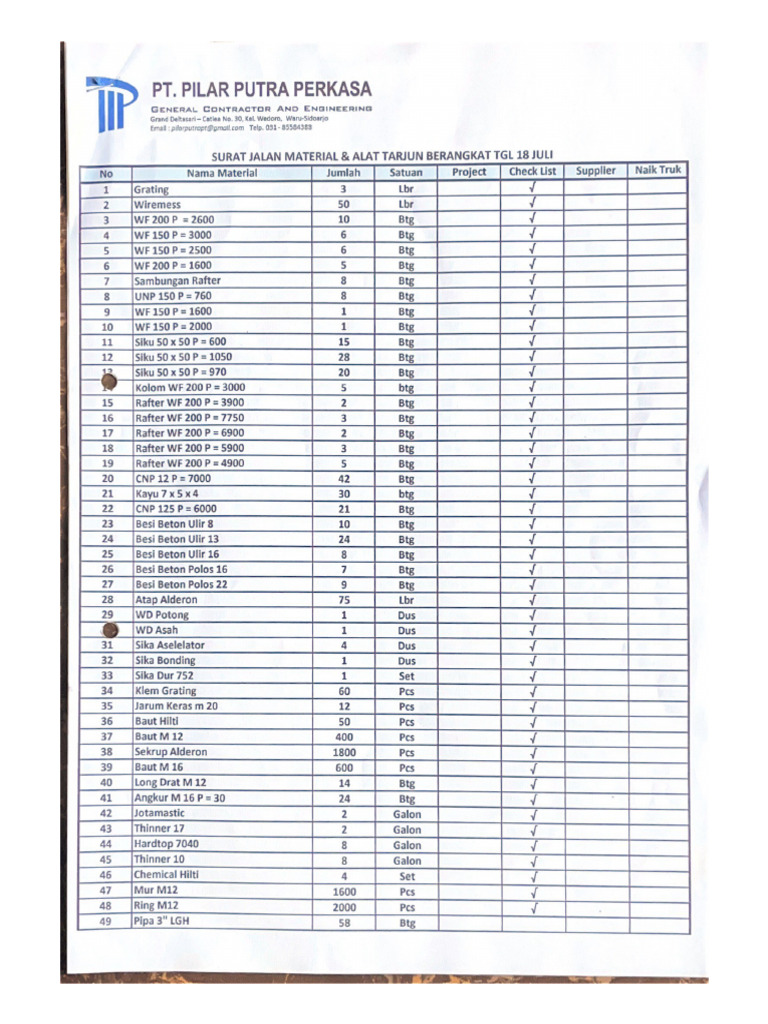 Contoh Surat Jalan Material & Alat | PDF