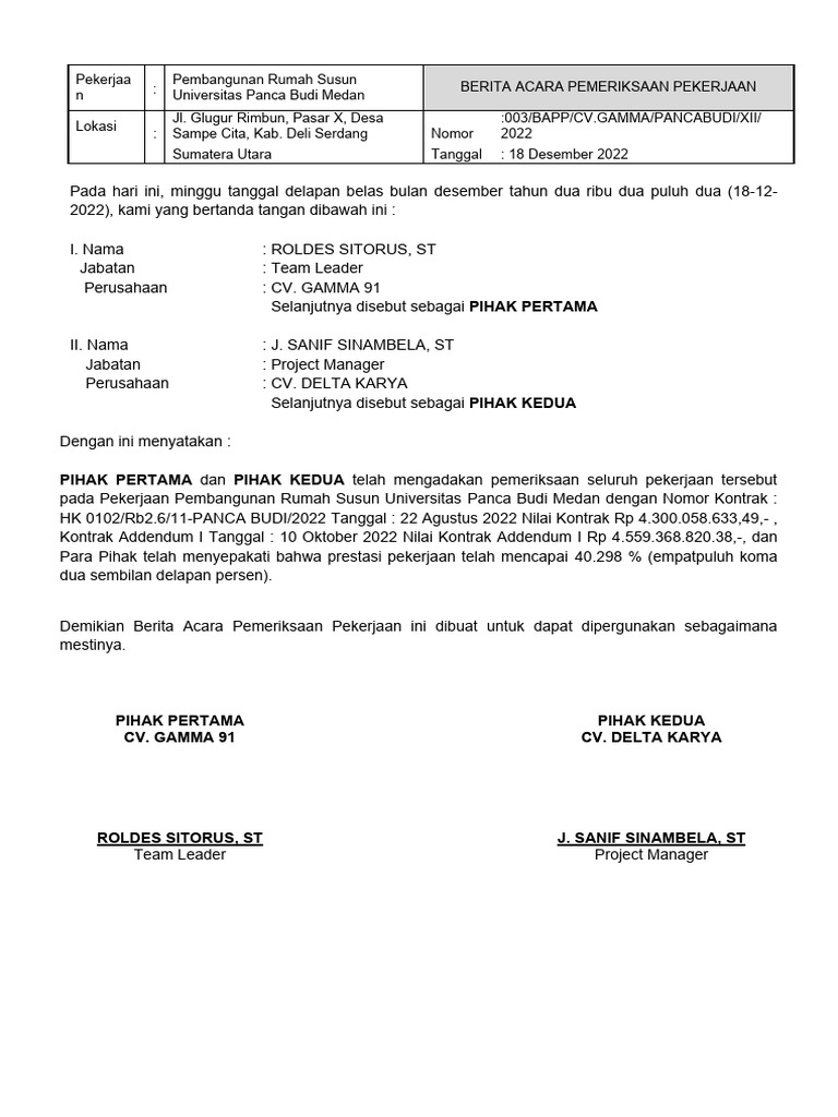 Ba Pemeriksaan Lapangan 12,13 Bapp Dan Bakp | PDF | Bisnis