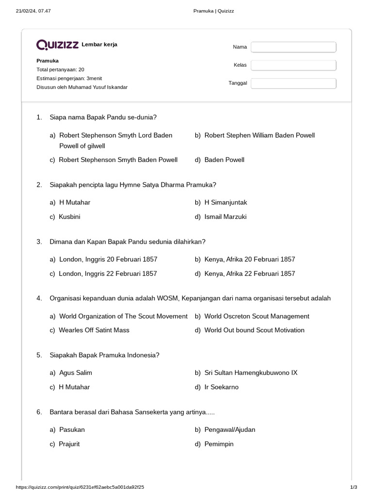 01b Pramuka - Quizizz | PDF