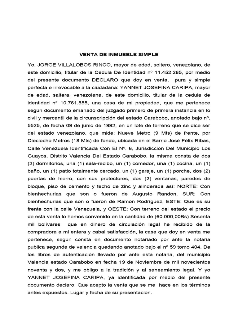 Venta de Casa | PDF | Documento de identidad | Propiedad