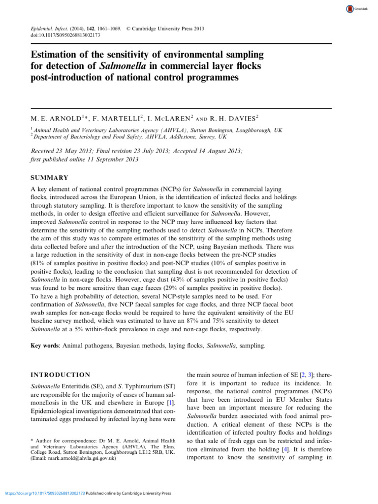 Estimation of The Sensitivity of Environmental Sampling For Detection ...