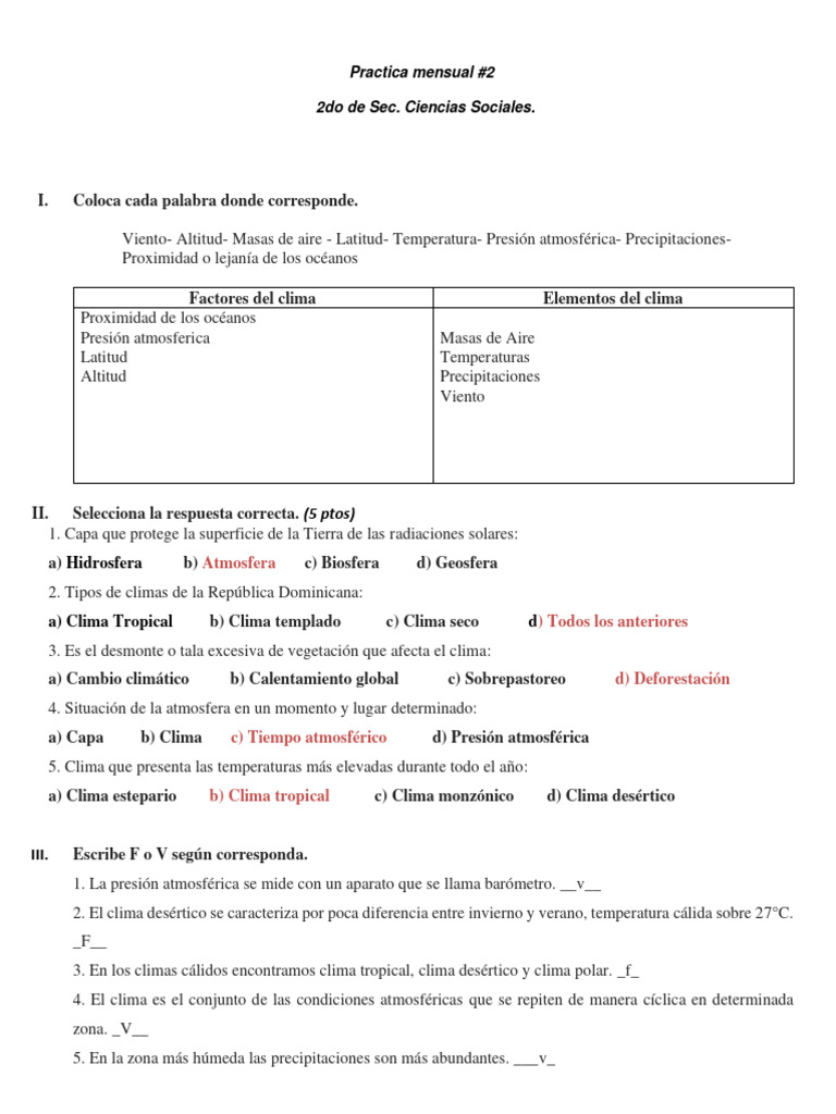 Practica Mensual #2. Unidad 2. 2do de Sec | PDF | Clima | Herida