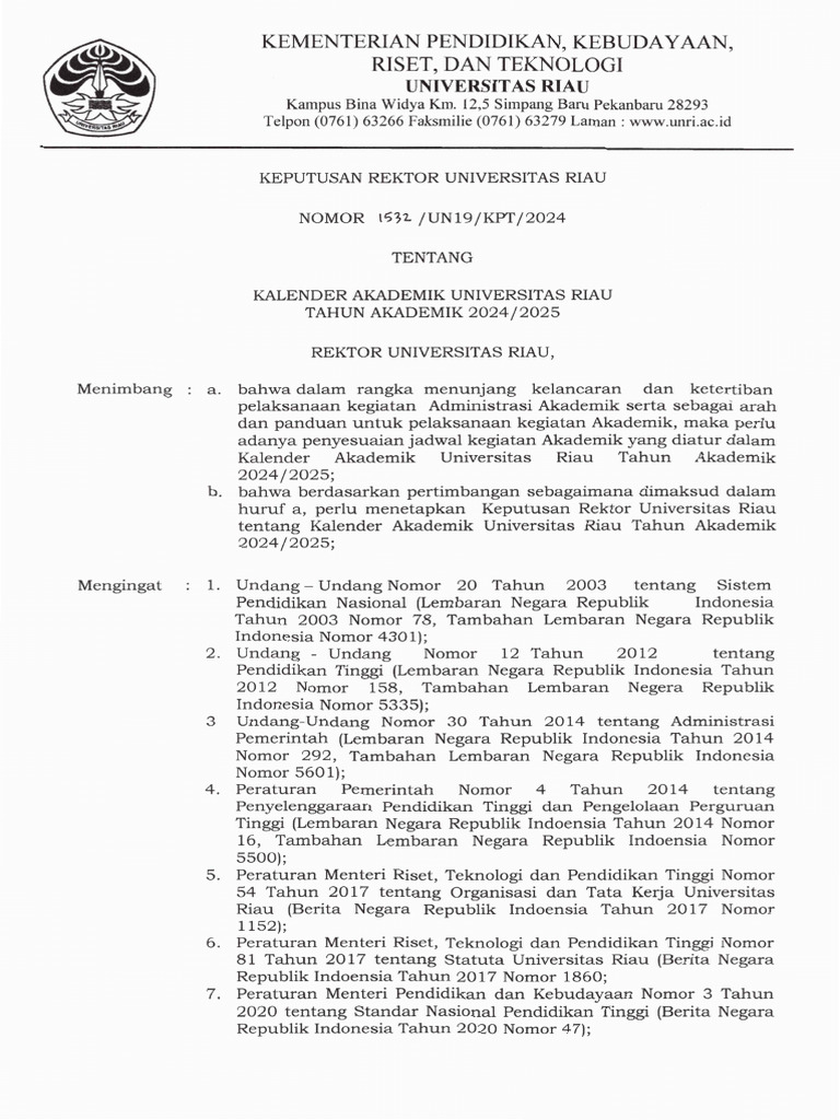 SK Rektor Kalender Akademik-2024 2025 | PDF