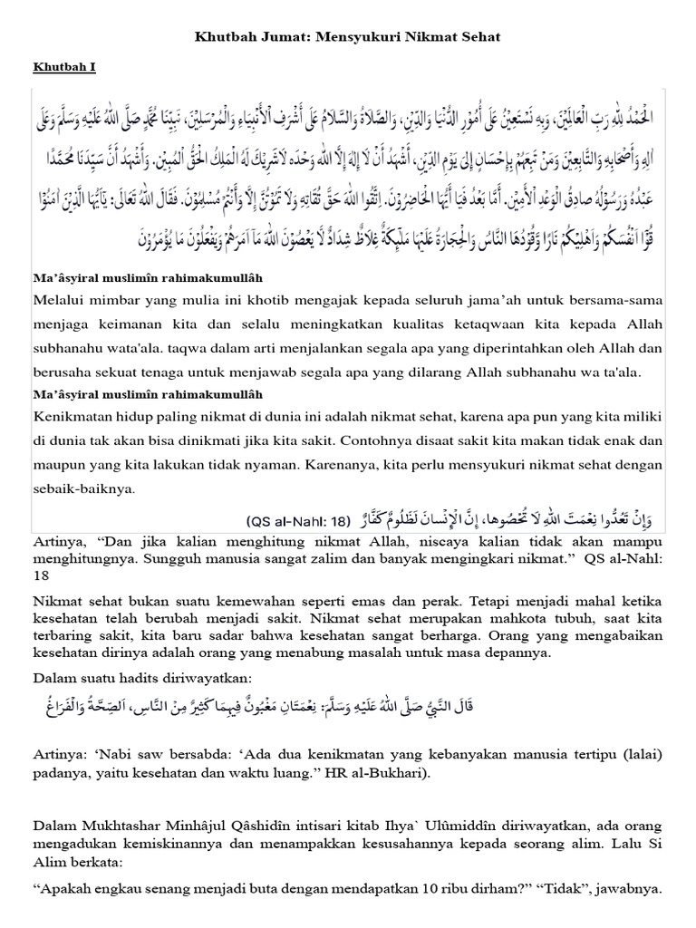 Mensyukuri Nikmat Sehat dalam Islam | PDF | Kesehatan Holistik | Agama ...
