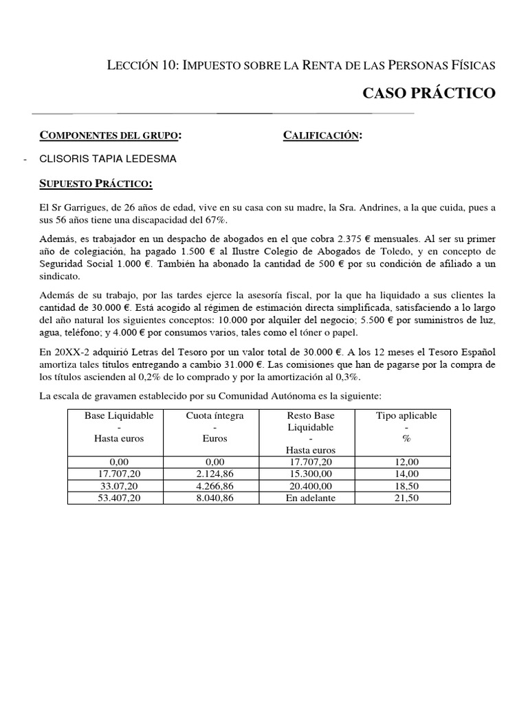 Caso PrÁctico Irpf Hecha Pdf Economias Finanzas Del Gobierno